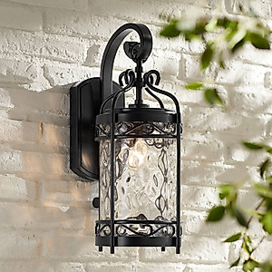 John Timberland Paseo European Country Outdoor Wall Light Fixture Matte Black 19" Clear Hammered Glass Decor for Exterior House Porch Patio Outside Deck Garage Yard Front Door Garden Home