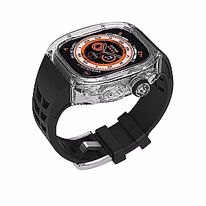 OTGKF Full Transparent Watch Case Silicone Strap Mod Kit，For Apple Watch Ultra 49mm，Mens Women Military Protection Bumper Watch Case Watch Replacement Sport Band Accessories (Color : H, Size : For 4