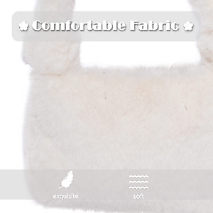 TANOSII Fuzzy Underarm Bag Faux Fur Shoulder Bag Furry Top-handle Bag Fluffy Handbag for Women White