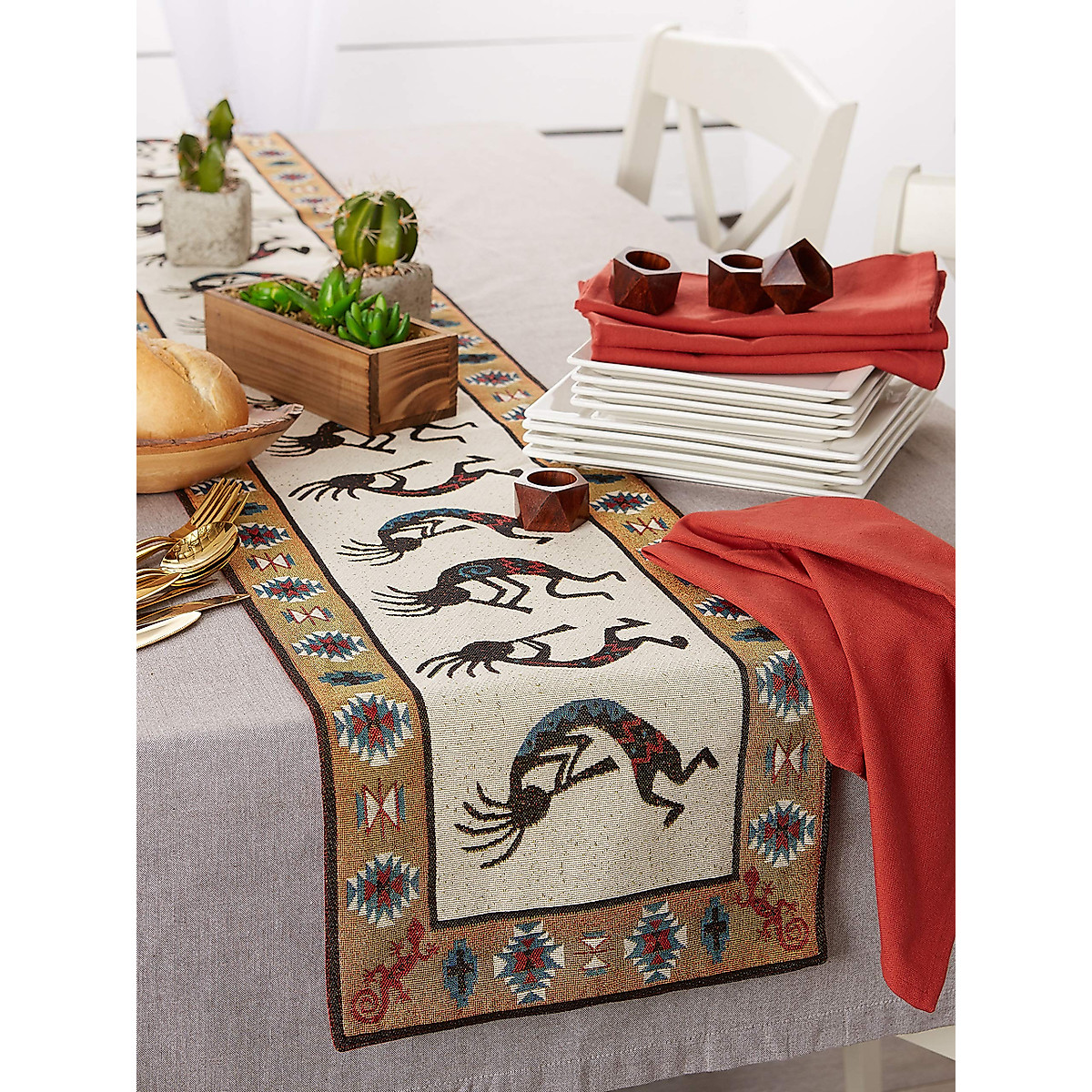 DII Tabletop Collection, Southwest Hacienda Stripe, Table Runner, 13x72, Kokopelli Tapestry