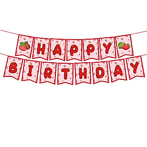 GLASNES Strawberry Happy Birthday Banner Strawberry Birthday Party Decorations Baby Shower Summer Fruit Birthday Party