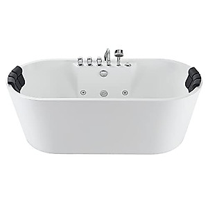 Empava 67" Freestanding Whirlpool Bathtub Oval with 8 Hydromassage Water Jets Luxury Acrylic Massage SPA Soaking Bath Tub in White Double Ended