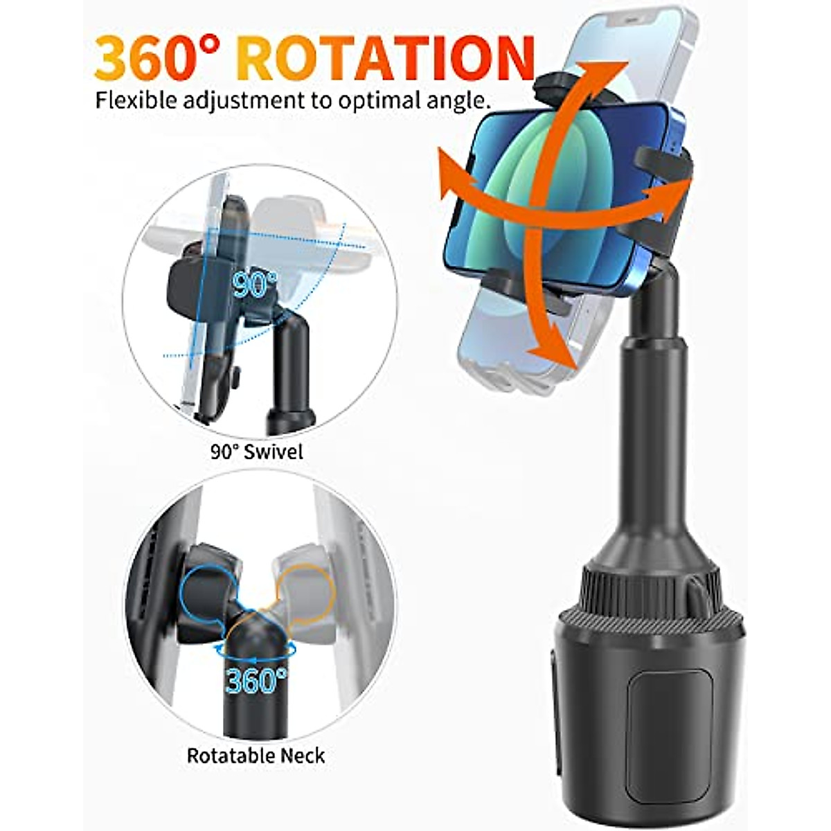 1Zero Rock Solid Cup Holder Phone Mount for Car Low Profile No Shaking Long Arm 2in1 Air Vent Car Phone Mount Compatible with All iPhone Samsung Cell Phones for Truck SUV Tesla Golf Cart Boat