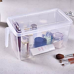 PENGKE Plastic Food Storage Container with Lid and Handle,Food Storage Organizer Box Fresh Box for Kitchen Refridgerator Fridge Desk Cabinet Food Storage,Holds Fruit Eggs Vegetables,5L Pack of 4