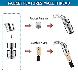 Hibbent Garden Hose to Faucet Adapter, Sink Garden Hose Attachment Connection for Sink kitchen Sink Garden Hose Adapter Connector 360-degree Swivel 55/64 inch Female Thread- Chrome Finished