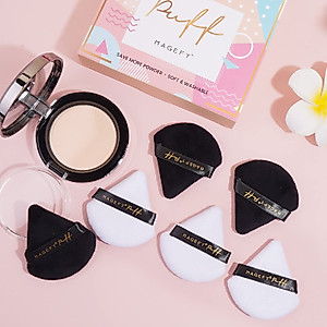 MAGEFY 6 Pieces Powder Puff Triangle Makeup Puff Soft Powder Puffs for Face Powder Cosmetic Foundation Beauty Puff Makeup Tool (White & Black)
