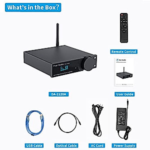 Fosi Audio DA2120A Bluetooth 5.0 2.1 CH DAC Amplifier Stereo Receiver Audio Hi-Fi Support aptX Integrated Class D Digital Power Amp for Passive Speakers Active Subwoofer with Remote Control