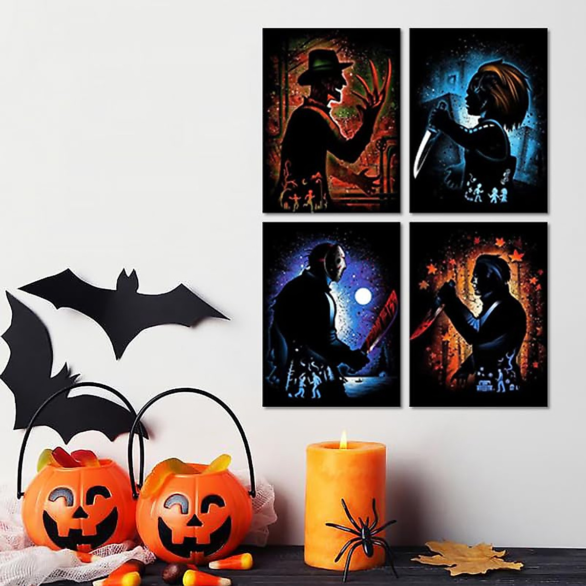 Halloween Paint by Numbers for Adults,DIY 4 Pack Adult Horror Paint by Numbers Kits on Canvas Painting Kits for Kids Beginner 12x16 inch Oil Painting Kits Gift for Kids and Adults