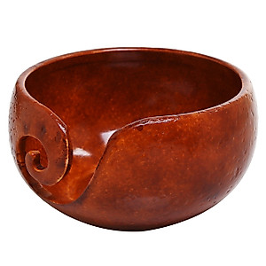 MyGift Knitting Yarn Bowl, Rustic Handcrafted Carmel Ceramic Yarn Ball Holder, Crochet Side Pull Yarn Bowl