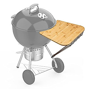 Stanbroil Detachable Bamboo Grill Table Shelf, Upgraded Two-Leg Front Shelf for 22 Inches Weber Original Kettle Charcoal Grills, and Other Similar Size Charcoal Kettle Grills