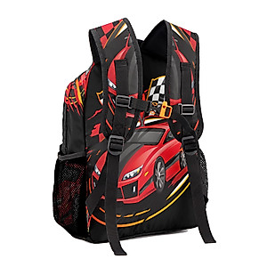 NZOOHY Red Track Car Personalized Kids School Backpack Custom for Boys Girls Primary Daypack School Bookbag Travel Bag