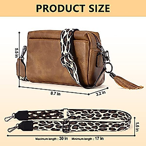 JANZORE Women Crossbody Bag Camera Bag Handbag Cross Body Purse Shoulder Bag Small Triple Zip Vegan Leather Wide Strap(Brown)