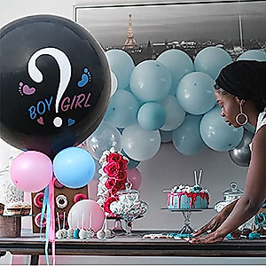 Gender Reveal Balloon with Confetti,36 Inch Black Balloons x2 Boy or Girl Gender Reveal Party Supplies with Pink and Blue Round Shape Confetti for Baby Shower Gender Reveal Decorations Kit