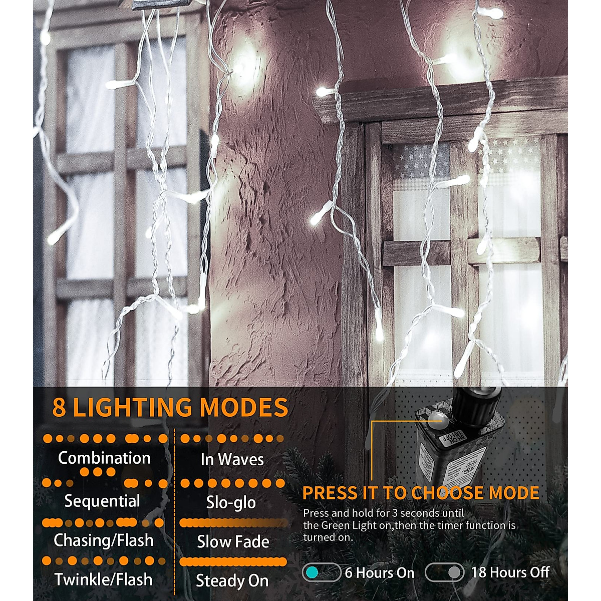 Christmas Lights Outdoor Decorations, 1040LED 100FT 8 Modes Curtain Fairy String Lights Decor with 240 Drops, Plug in Waterproof Timer Memory Function for Christmas Holiday Wedding Party (Cool White)