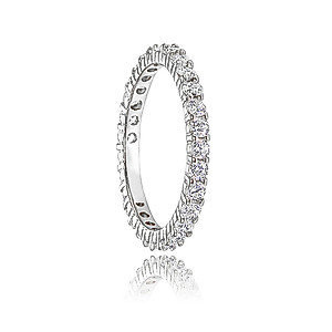 Hoops & Loops Sterling Silver Cubic Zirconia 2mm Round-cut Eternity Band Ring