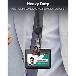 Uniclife Horizontal Leather ID Badge Holder and Retractable Adjustable Lanyard Breakaway Neck Lanyard with Retractable Badge Reel Quick-Release Buckle and Card Protector for Workers Students Employees