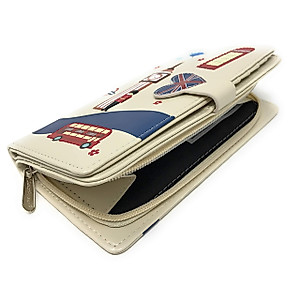 Shag Wear Streets of London England Large Wallet for Women Vegan Faux Leather 7" Beige