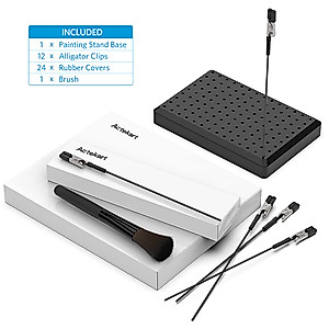 Actekart Painting Stand Base Holder and 12PCS Alligator Clip Sticks Set (with Sturdy Rubber Tips) Modeling Tools for Airbrush Spray, for Gundam Hobby Model Parts Assemble, for DIY Card Photo Memo