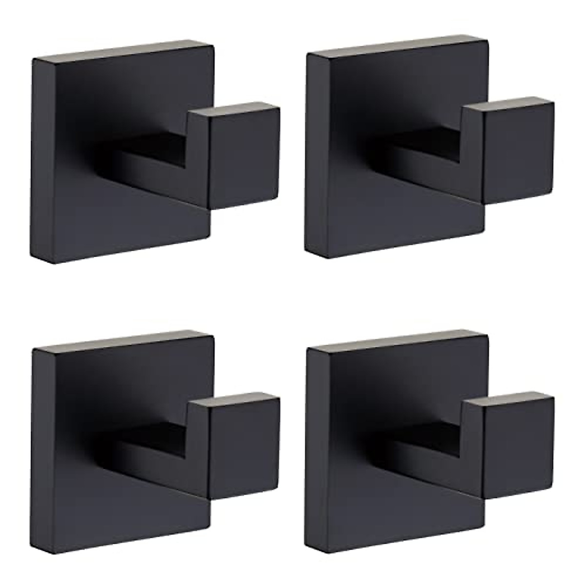 Wieonios Wall Towel Hooks Matte Black Bathroom Bath Towel Hook Stainless Steel, Square Towel Robe Coat Hook Wall Mounted Toilet Kitchen Heavy Duty Door Hanger 4 Pack