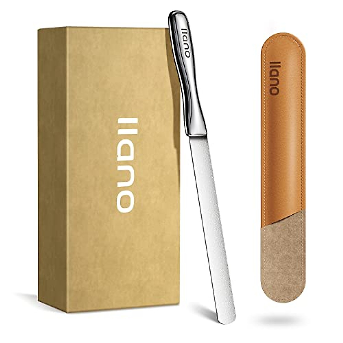 llano Metal Nail File, Stainless Steel Nail Files for Natural Nails with Leather Case, Medical Grade Double Sided Toenail Files for Thick Nails, Professional Fingernail Files for Women Men and Seniors