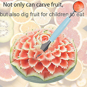 JTDEAL Melon Ball Scoop Set, Multifunctional 4 in 1 Stainless Steel Fruit Carving Tool Knife Set, Fruit Platter Carving Fruit Plate Small Tool, Cantaloupe Watermelon Ball Scoop (blue)