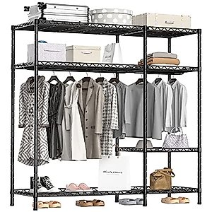 BOLUBOYA Garment Rack Heavy Duty Metal Wire Clothes Rack for Hanging Clothes Wardrobe Closet Freestanding Closet Portable Closets Wire Shelving Wardrobe