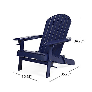 Christopher Knight Home Edmund Outdoor Acacia Wood Folding Adirondack Chair, Navy Blue