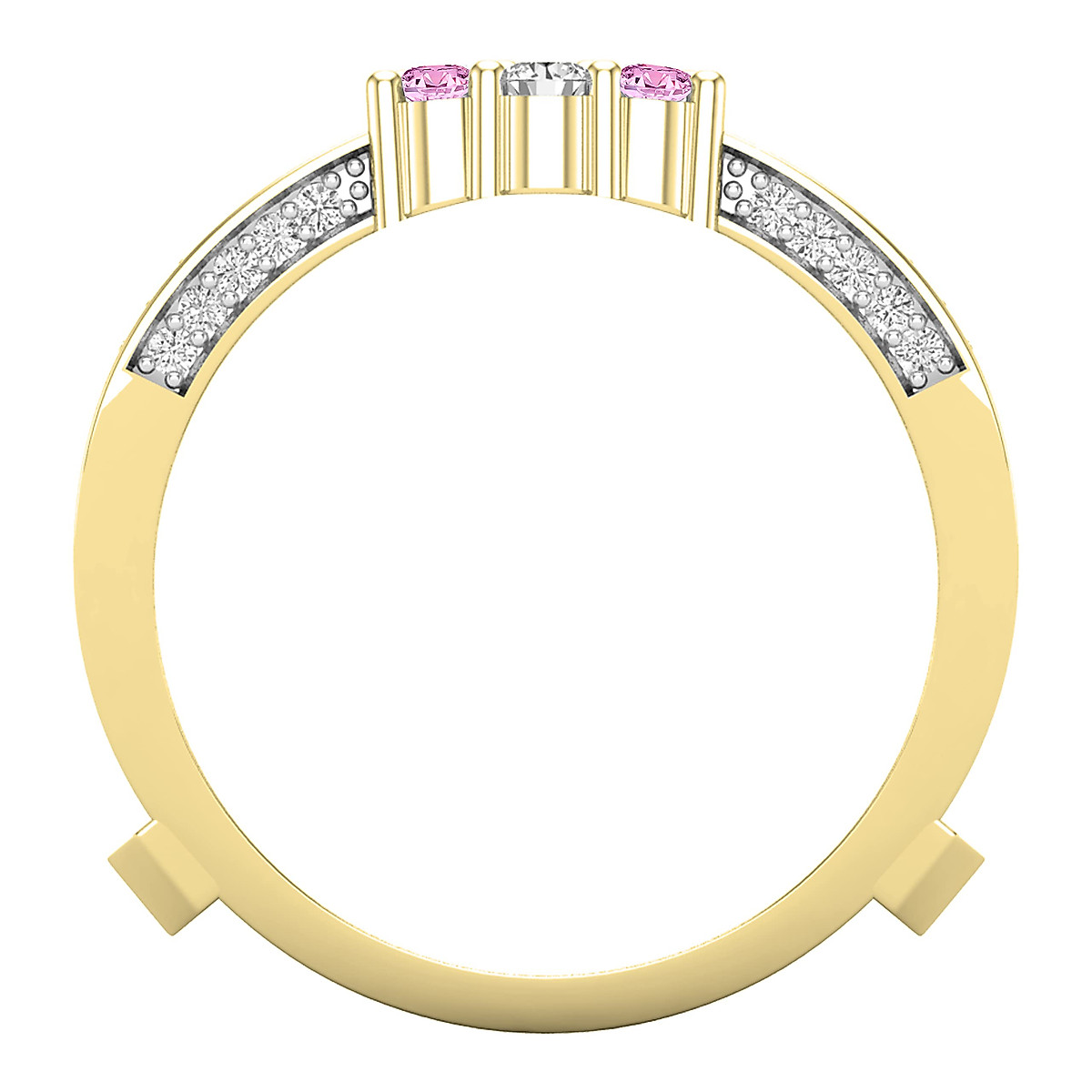 Dazzlingrock Collection Round Pink Sapphire and White Diamond Enhancer Double Wrap Guard Anniversary Band Ring for Women in 14K Yellow Gold, Size 6.5