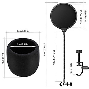 YOTTO Microphone Pop Filter For Blue Yeti and Any Other Microphone,Dual Layered Wind Pop Screen With 360°Gooseneck & Mic Cover Foam Windscreen for Blue Yeti,Yeti Pro Condenser Microphone,2 in 1 Pack