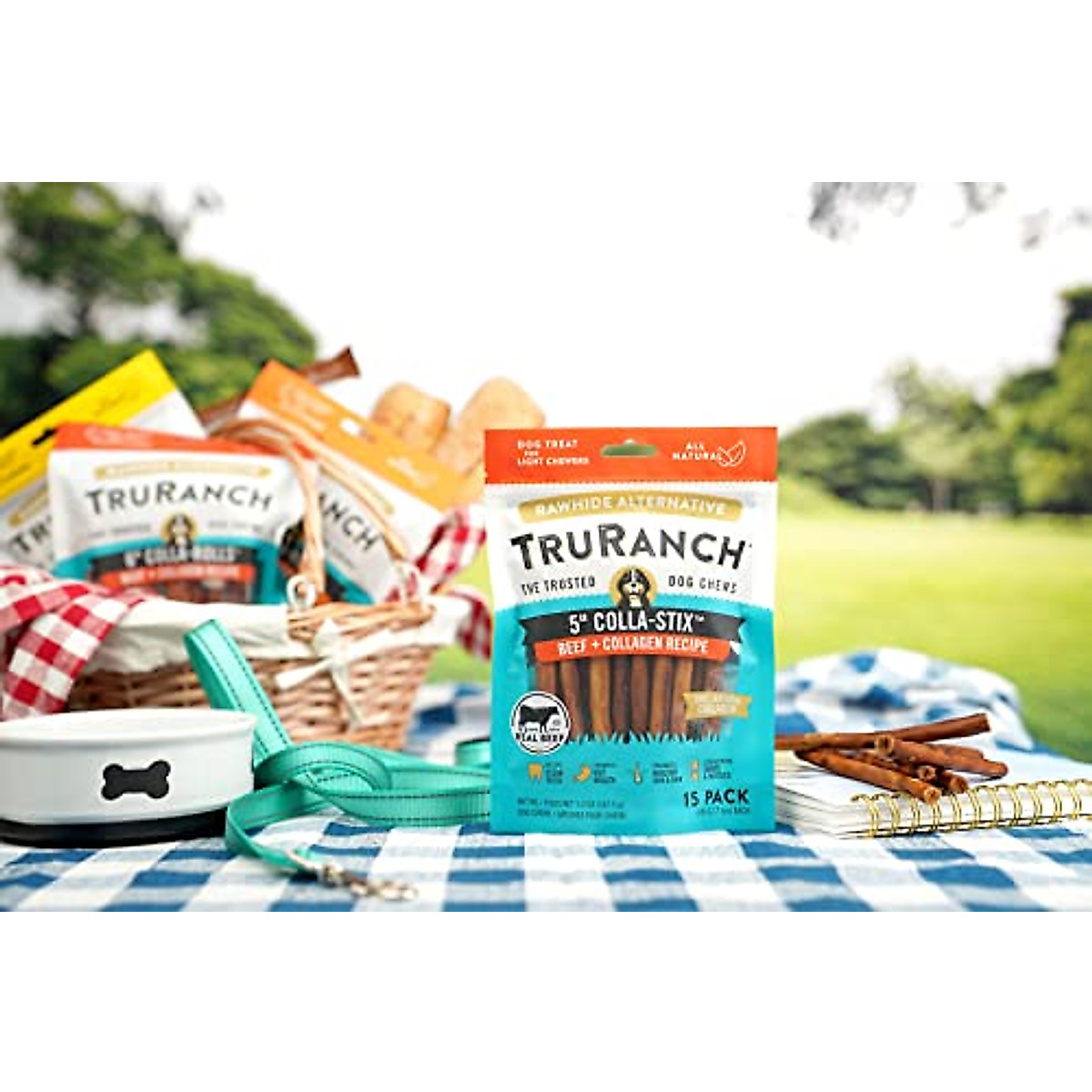 TRURANCH All-Natural Rawhide Alternative Dog Treats, 5" Sticks (Beef), with Hydrolyzed Collagen 50% Protein, Healthy Treats, Limited Ingredients Dog Chew, for Small, Medium, and Large Dogs