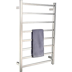 ANZZI Bell 8-Bar Wall Mounted Towel Warmer in Brushed Nickel | Energy Efficient 80W Electric Plug in Heated Towel Rack for Bathroom | Steel Towel Heater Rail On/Off Switch Drying Rack | TW-AZ026BN