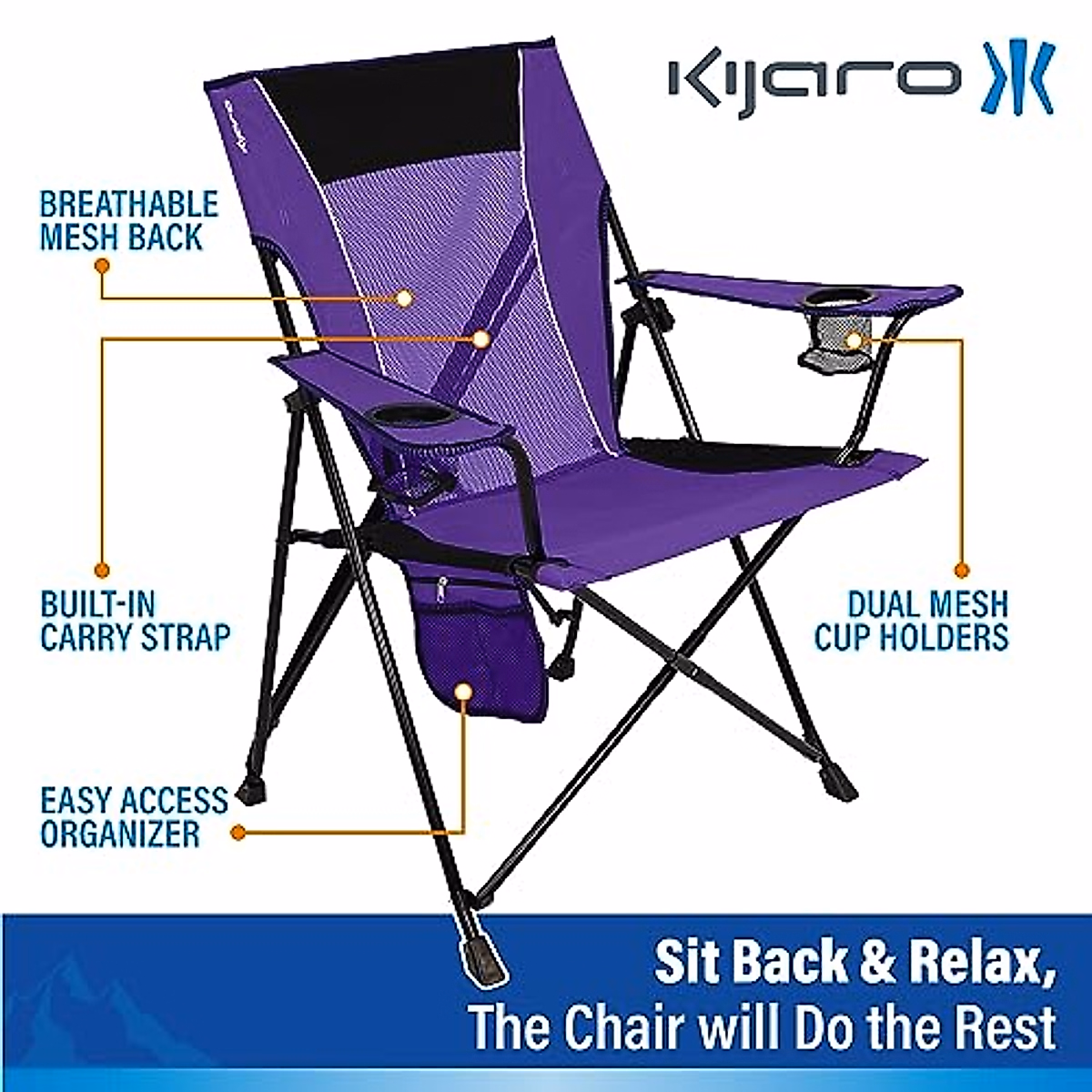 Kijaro Dual Lock Portable Camping Chairs - Enjoy the Outdoors with a Versatile Folding Chair, Sports Chair, Outdoor Chair & Lawn Chair - Dual Lock Feature Locks Position – Kawachi Purple