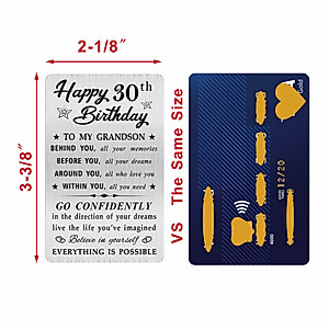 MOQIYXL Grandson 30th Birthday Card, Happy 30 Birthday Grandson Gifts Ideas, Small Engraved Wallet Card