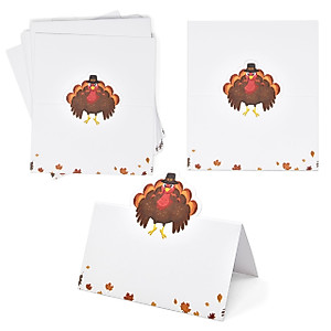 100 Pack Turkey Place Cards with Fall Thanksgiving Seating Harvest Name Card Table Setting Folded Paper Autumn Turkeys Tent for Dinner Tables