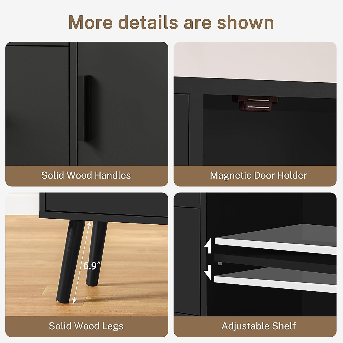 Iwell Black Storage Cabinet with 3 Drawers & Adjustable Shelf, Sideboard Buffet Cabinet, Entryway Cabinet, for Living Room, Dining Room, Black