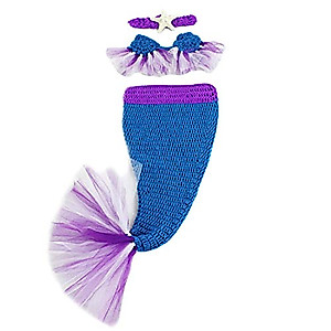 M&G House Newborn Photography Prop Outfits Girl Mermaid Tail Baby Photo Props Mermaid Outfit Crochet Knitted Mermaid Costume Baby Photoshoot Props Halloween Costume Photography Props(Purple&Royalblue)
