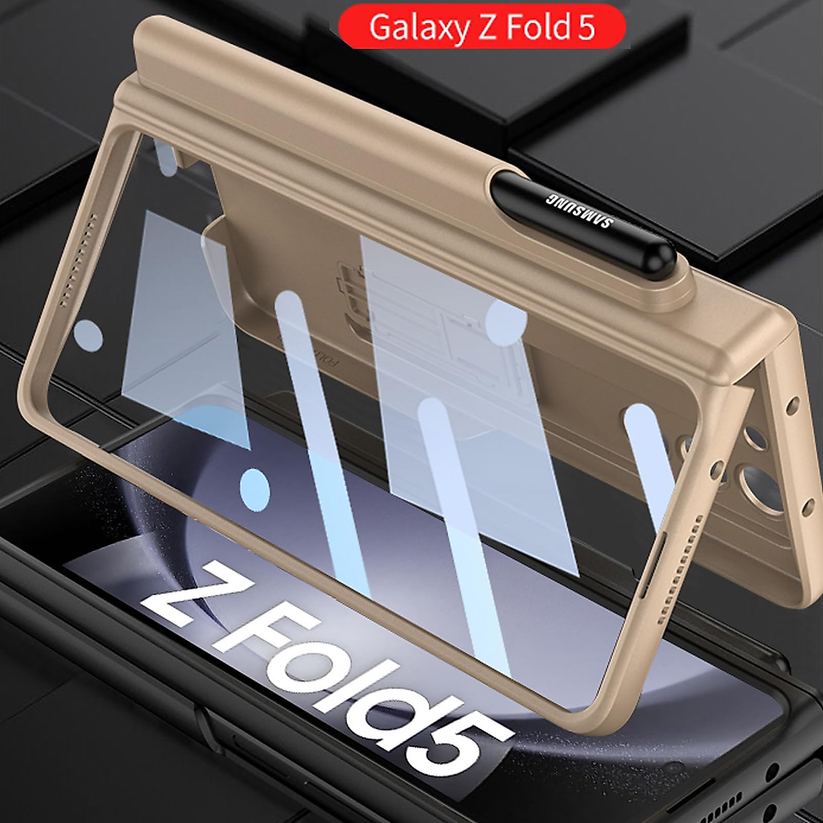 BRAND SET Galaxy Z Fold 5 Case, All Inclusive Shockproof and Anti-Drop Galaxy Fold 5 Case with S Pen Holder, Protective Phone Case with Screen Protector Suitable for Samsung Galaxy Z Fold 5(Gray)