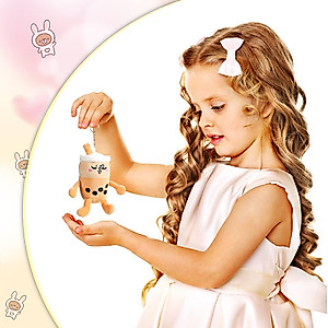 Skylety 8 Pieces 5 Inch Tea Keychain Plush Bubble Tea Key Chain Plush Toy Teacup Milk Tea Plush Stuffed Pendant Bubble Tea Plush for Bubble Tea Lover Kids Teens Party Favors, 8 Styles