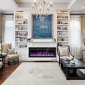 Hocookeper 60 inch Electric Fireplace, Wall Mounted and Recessed Fireplace Linear Fireplace Insert with Remote Control, Adjustable Flame Colors, Timer,750w/1500w, Black