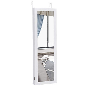 Giantex Wall Door Mounted Mirrored Jewelry Cabinet Jewelry Armoire Storage Organizer with Full Length Mirror Jewelry Cabinets (White)