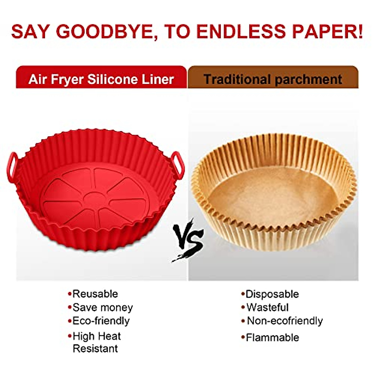 Air Fryer Silicone Pot, 2Pcs 8.6'' Air Fryer Silicone Liners Food Safe Non Stick Air fryer Basket Oven Accessories, Reusable Replacement of Parchment Liner Paper Fits 5.3QT or Bigger Air Fryer