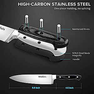 MOSFiATA Kitchen Chef Knife, 8” Full-Tang Cooking Knife High Carbon Stainless Steel Super Sharp Vegetable Meat Knife with Ergonomic Handle, Perfect for Kitchen & Restaurant
