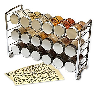 DecoBros Spice Rack Stand holder with 18 bottles and 48 Labels, Chrome