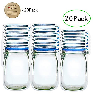 laffeya Candy Snacks Bag, Mason Jar Bags, 20 pack 1000ml 9.6x6.6inch Reusable Bags, Reusable Zip Bags Food Snack Storage Bag, Leakproof Snacks Zipper Sealed Display Bags
