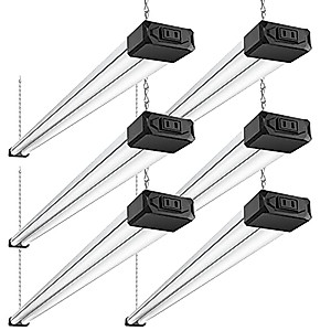 BBOUNDER 6 Pack Linkable LED Shop Light with Reflector, Super Bright 6500K Cool Daylight, 4400 LM, 4 FT, 48 Inch Integrated Fixture for Garage, 40W Equivalent 250W, Surface & Suspension Mount, Black