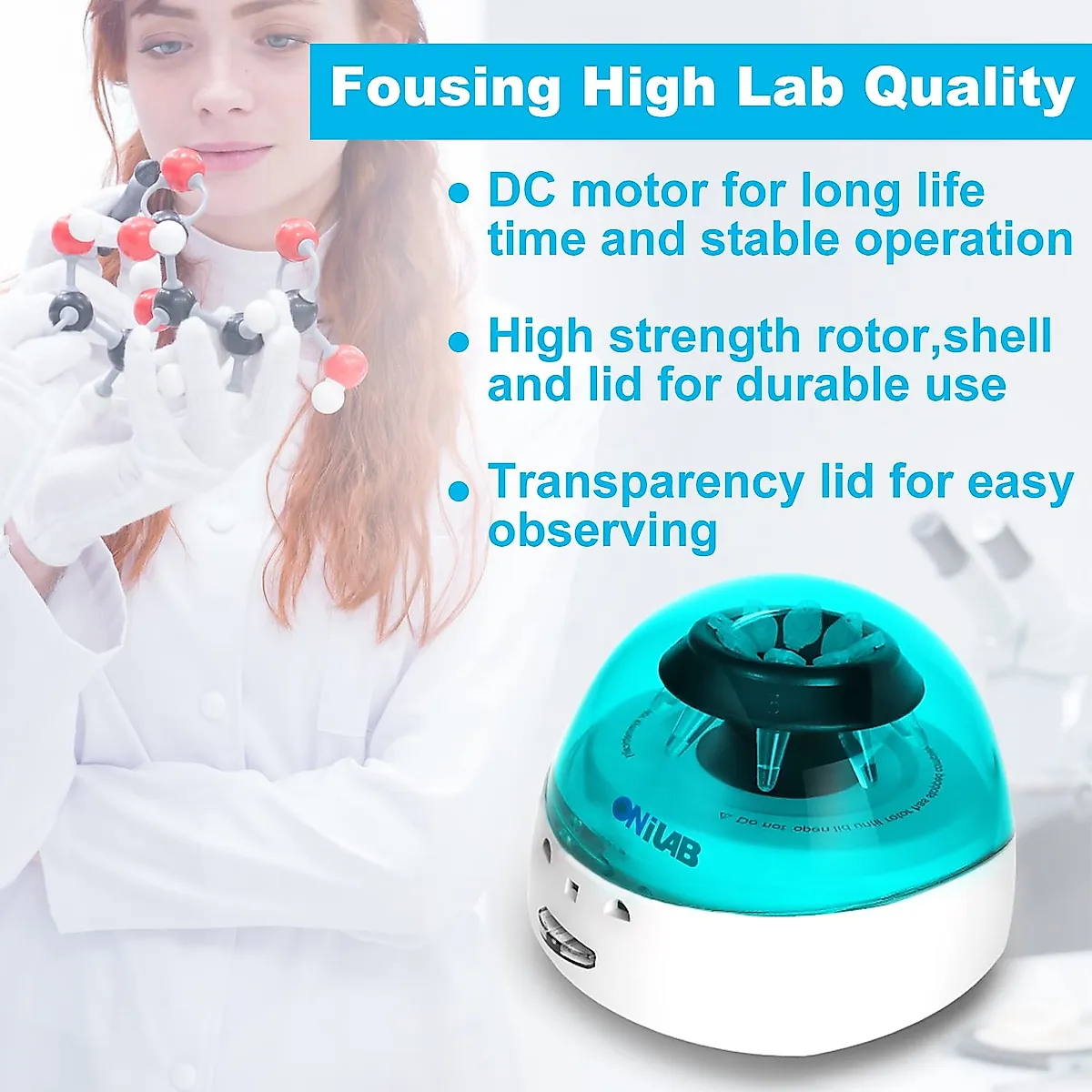 ONiLAB's Scientific Mini Centrifuge 5000RPM, 1360 x g RCF, Lab Benchtop Centrifuge with 2 Rotors for 8 x 0.2/0.5/1.5/2.0ml and 0.2mL×32 PCR Strips, Low Noise≤45dB, 100-240V,Green lid