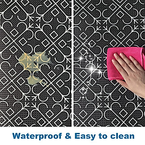 Artnice Anti Fatigue Kitchen Mat 2 Piece, White Floral Trellis Black Kitchen Rugs, Memory Foam Kitchen Floor Mats for Work Place Kitchen Hallway Bedroom Living Room