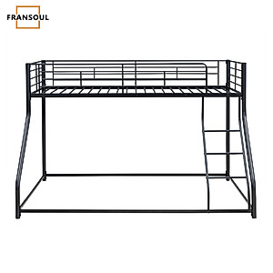 FRANSOUL Full XL Over Queen Size Bunk Bed, Heavy Duty Metal Bunk Bed Frame with Inclined Ladder & Safety Guardrail, Low Metal Floor Bed for Teens Youths Adults, Space Saving & Noise Free