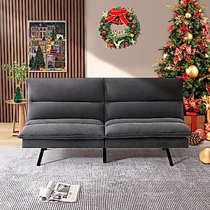 AMICLIBER Futon Sofa Bed, Memory Foam Futon Armless Sleeper Sofa Loveseat Convertible Couch Bed for Small Compact Living Spaces,Apartment,Dark Black
