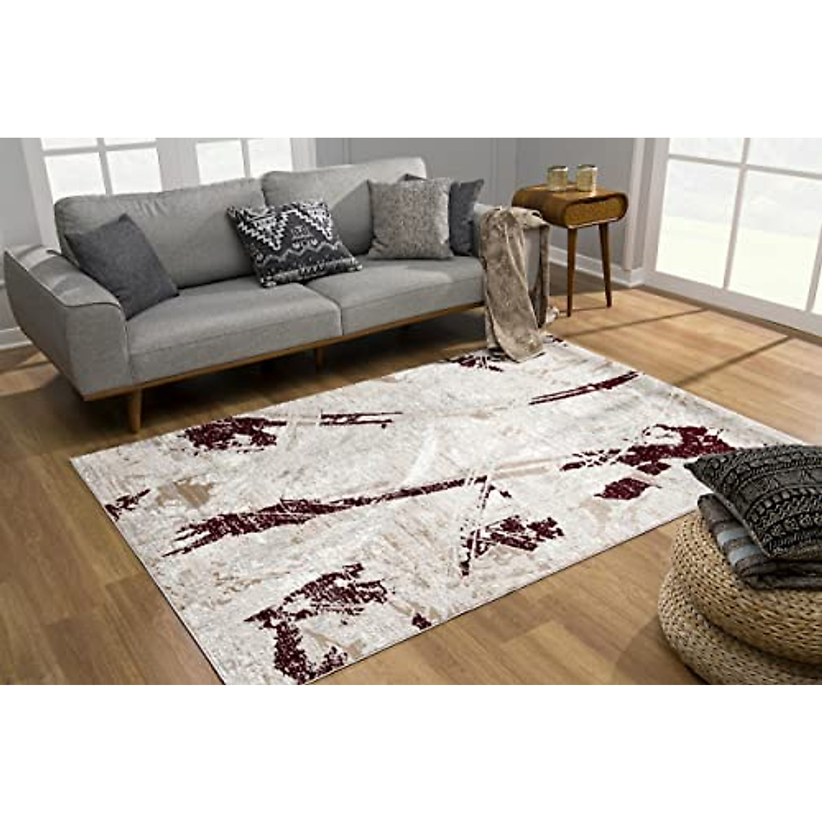 RUG BRANCH Cascade Contemporary Coastal Red Beige Indoor Area Rug for Living Room, Bedroom, Dining Room, and Kitchen - 8' x 10' (7'9" X 10'9")